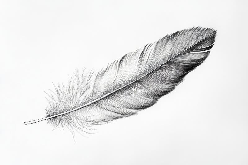 Feather is Drawn in Black and White Stock Illustration - Illustration ...
