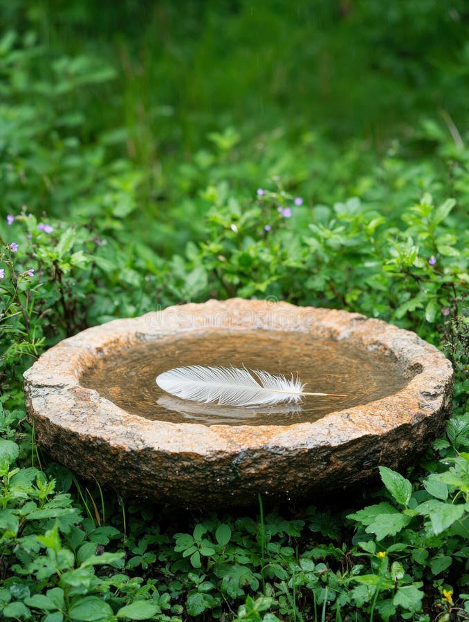 Feather Floating in Natural Birdbath Stock Illustration - Illustration ...