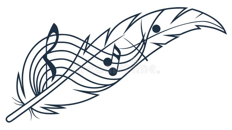 Feather with Graceful Musical Notes and Swirls, Vector Design ...