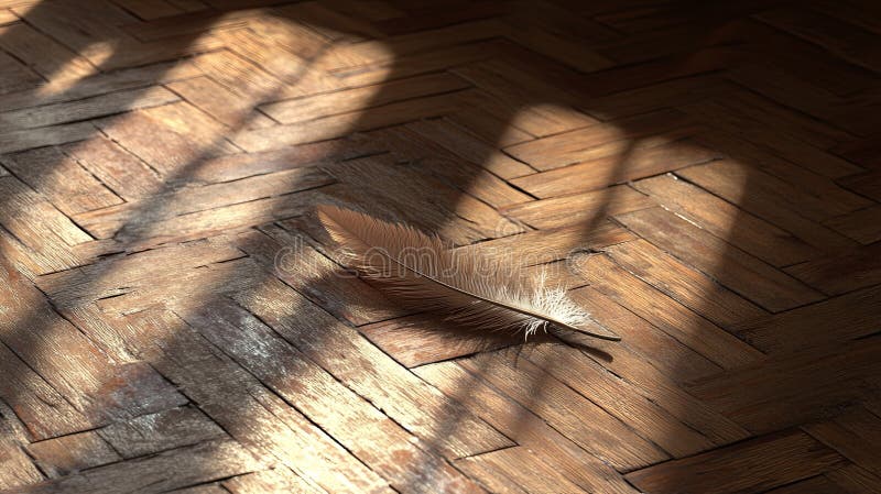 Feather on Ground: a Single Feather on a Wooden Floor. Stock Photo ...