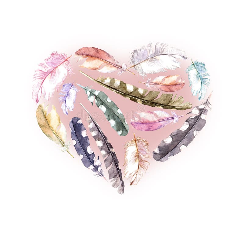 Feather and Heart Illustration Stock Vector - Illustration of ornate ...