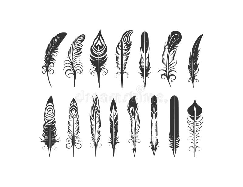 Feather Icon Set. Vector Illustration Stock Illustration - Illustration ...