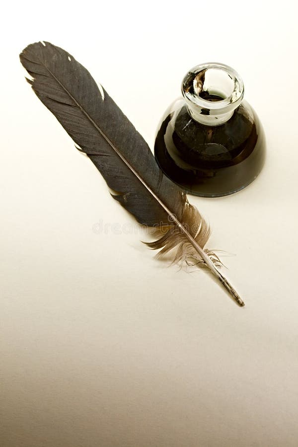 Feather and ink bottle stock image. Image of retro, brown - 22035849