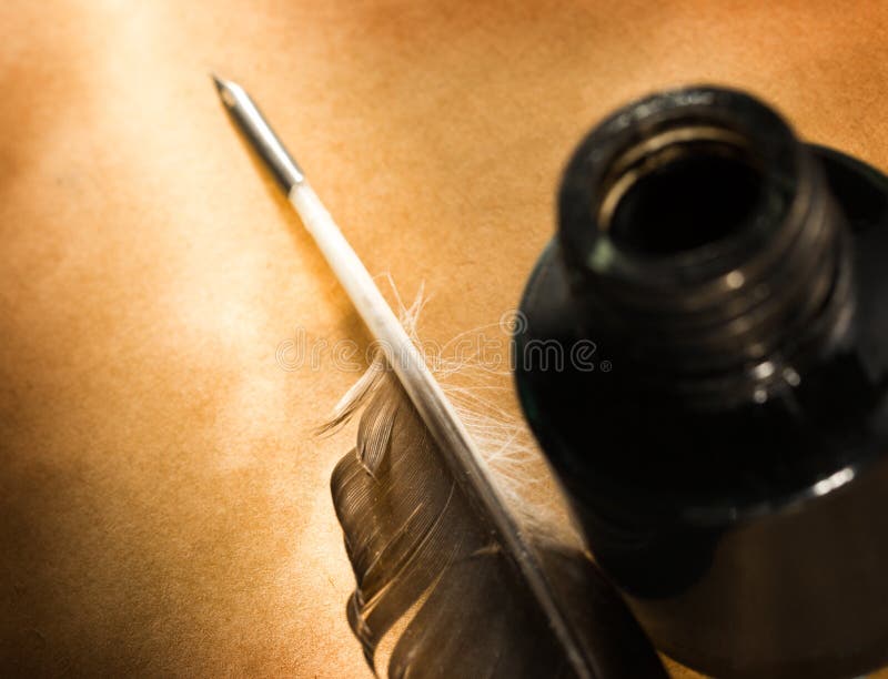 Pen and Inkwell and Old Paper Stock Image - Image of transparent ...
