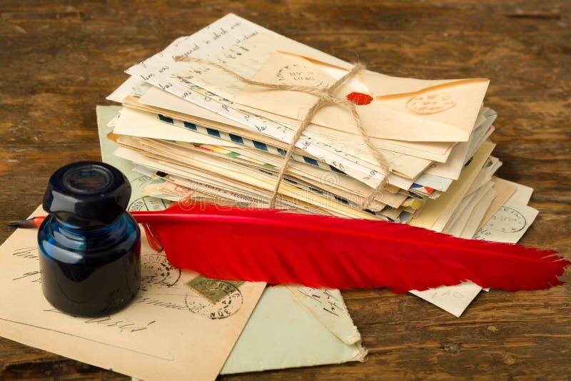 Feather Ink and Old Letters Stock Image - Image of correspondence ...