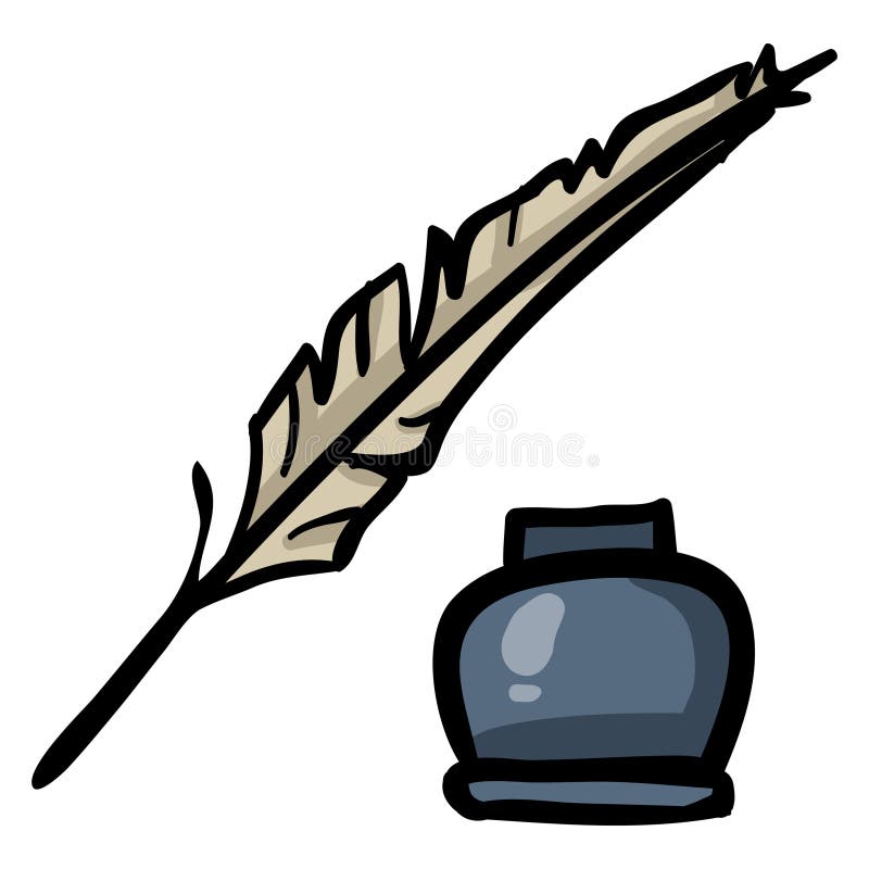 Feather and Ink Vector Color Doodle Icon Stock Vector - Illustration of ...
