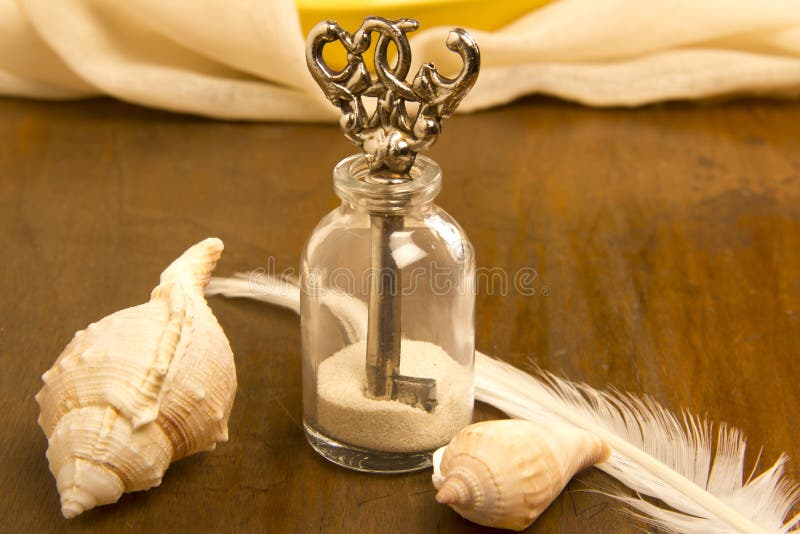 Feather,Key,Sea Shell stock image. Image of creativity - 45688235