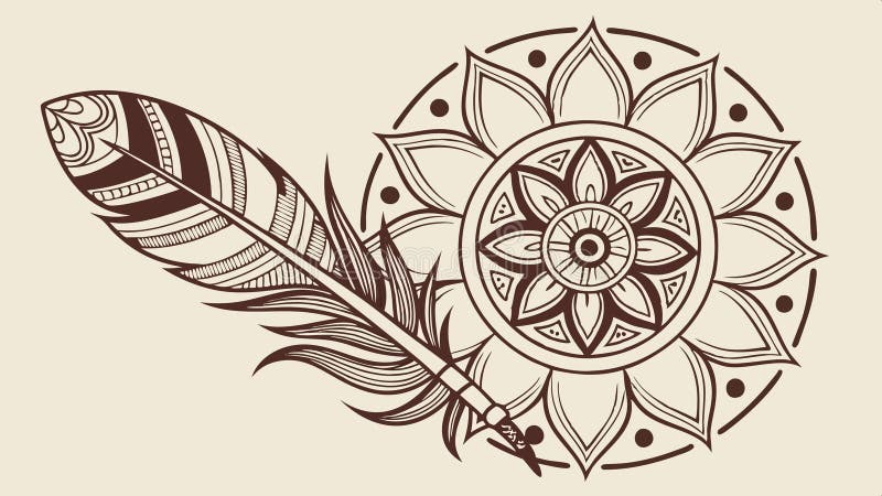 Feather Mandala Illustration, Intricate Pattern and Bohemian Style ...