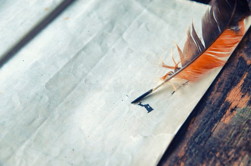Feather, Old Paper from Above Stock Photo - Image of caligraphy, paper ...