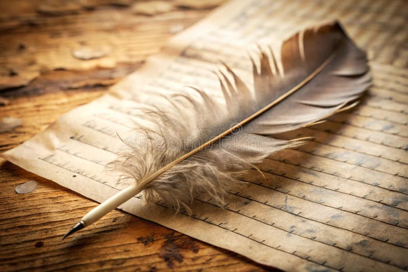 Feather on an Old Paper. Feather on a Background of the Empty Form for ...