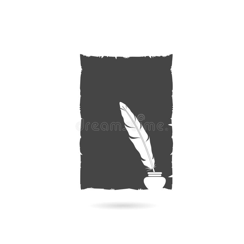 Feather on Paper Icon with Shadow Stock Vector - Illustration of ...