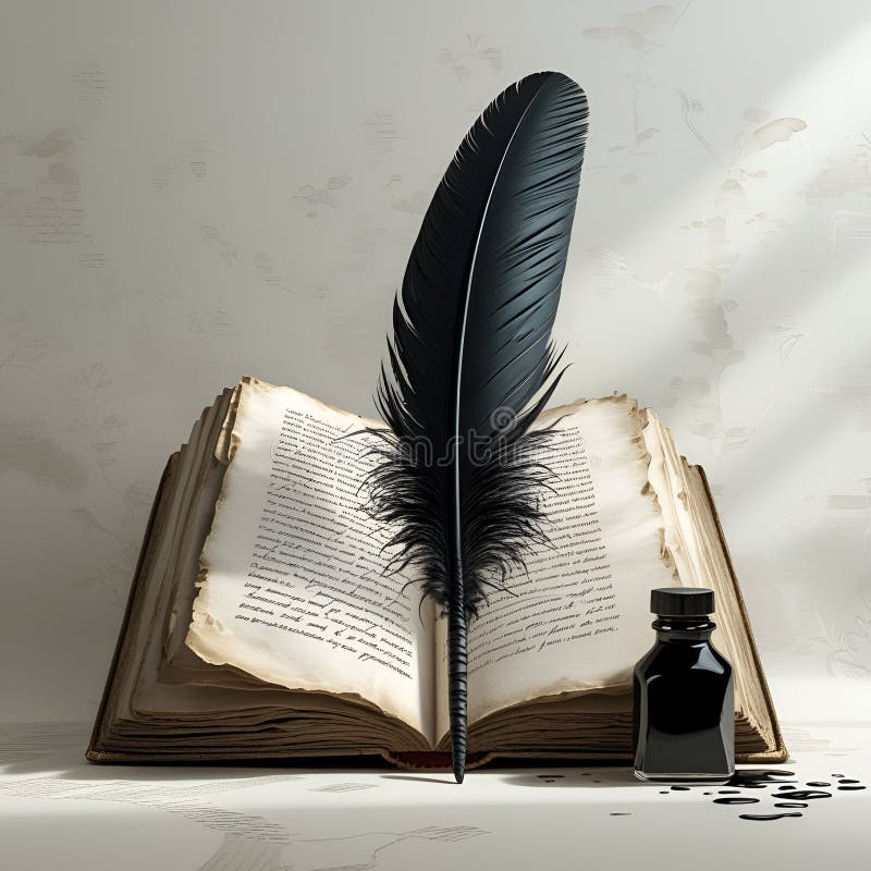 Feather Pen with Book Text Book and Feather Quill Pen on Copy Space ...