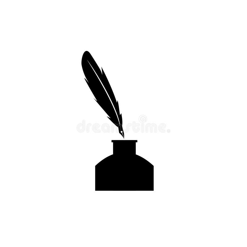 Feather Pen Ink and Ink Bottle Icon Illustration Isolated Vector Sign ...