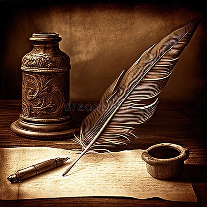 Feather Pen and Inkwell, Made with Generative AI Stock Illustration ...
