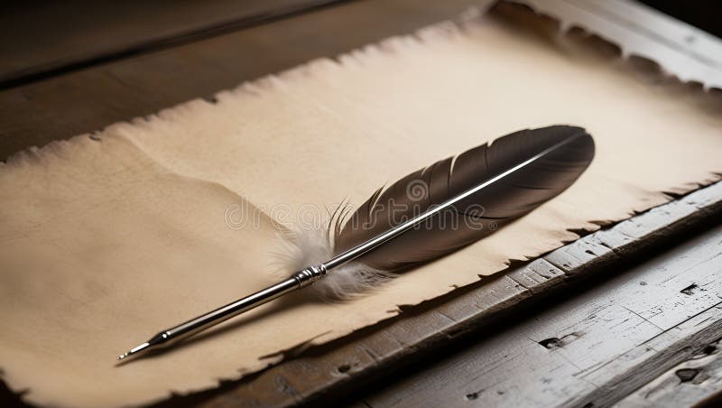 Feather Pen on Old Parchment, Old Antique Ink Pen with Parchment ...