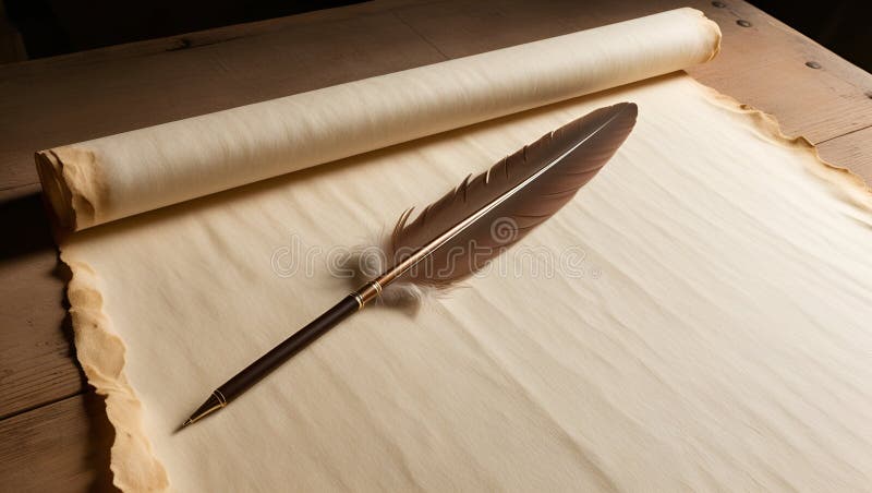 Feather Pen on Old Parchment, Old Antique Ink Pen with Parchment ...