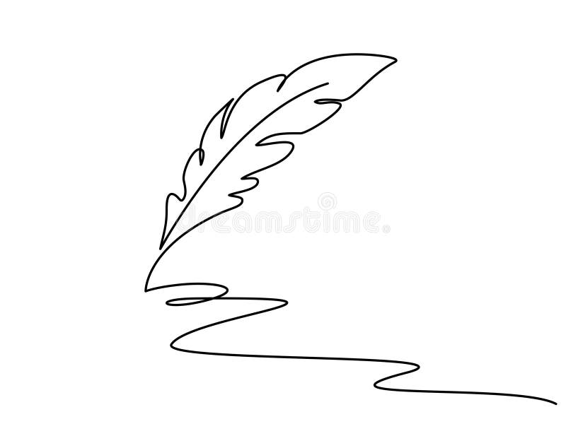 Feather Pen Silhouette Sign. Continuous One Line Drawing Style Stock ...