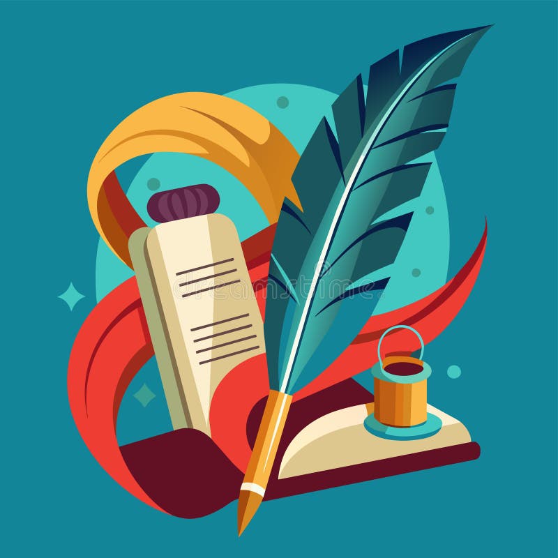 Open Book Feather Quill Stock Illustrations – 822 Open Book Feather ...