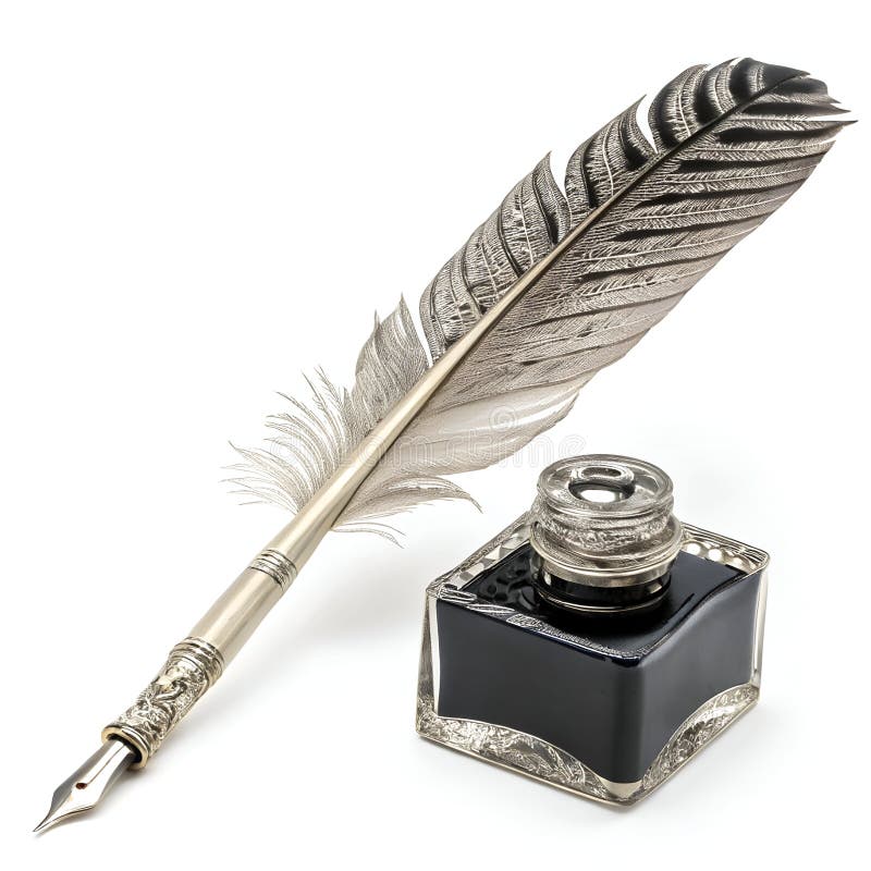 Feather Quill Pen and Inkwell Stock Illustration - Illustration of ...