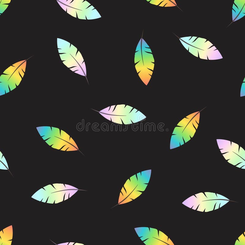 Multicolor Feather Pattern Design on Black Background Stock Vector ...