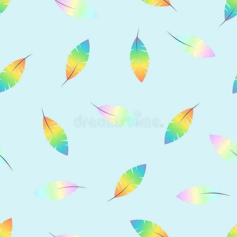 Multicolor Feather Pattern Design on Light Blue Background Stock Vector ...