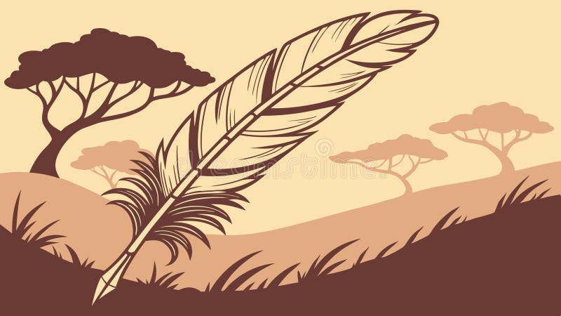 Feather Resting in a Serene Savanna Landscape, Vector Design Generative ...