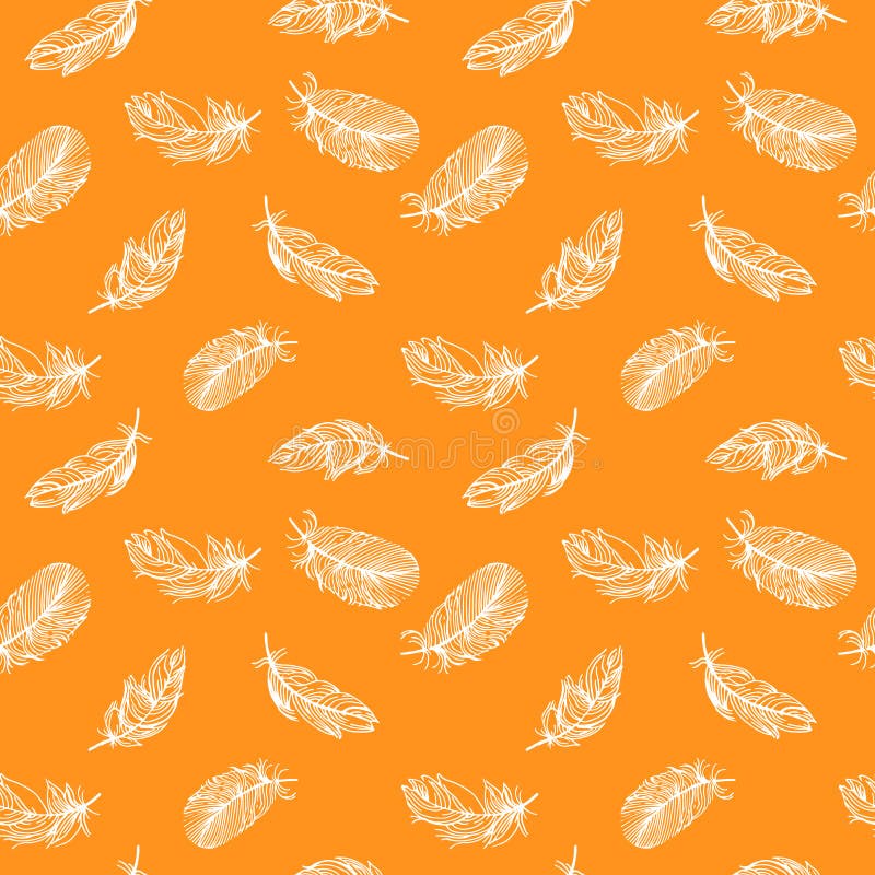 Feather Seamless Pattern on Orange Background. Vintage Card for Fabric ...