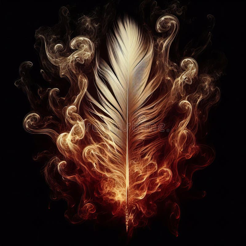 Feather is Surrounded by Smoke and Fire, Creating Dramatic Stock Photo ...