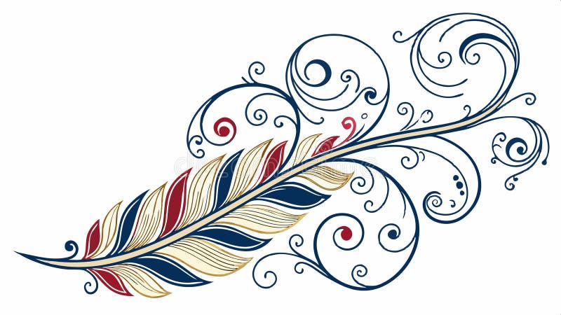 Feather and Swirl Ornament, Decorative Boho Design, Vector Art Element ...