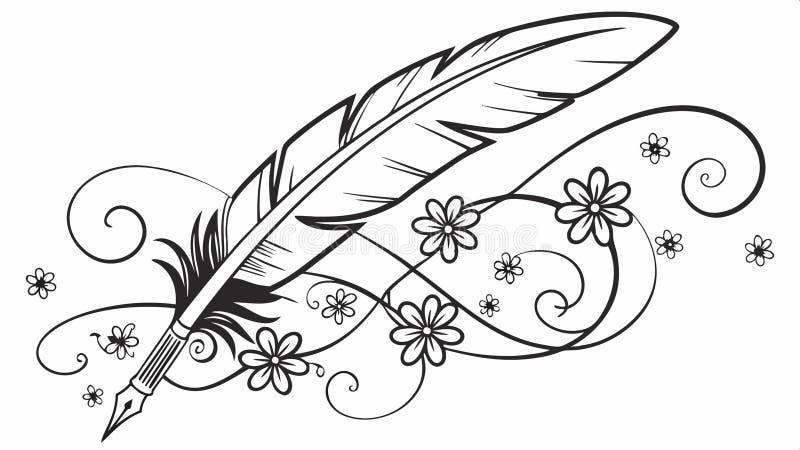 Feather with Swirls, Decorative Quill Design Element Vector Design ...