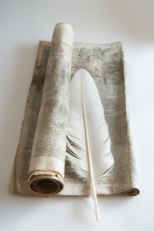 A Feather is on Top of a Scroll of Paper Stock Image - Image of ...