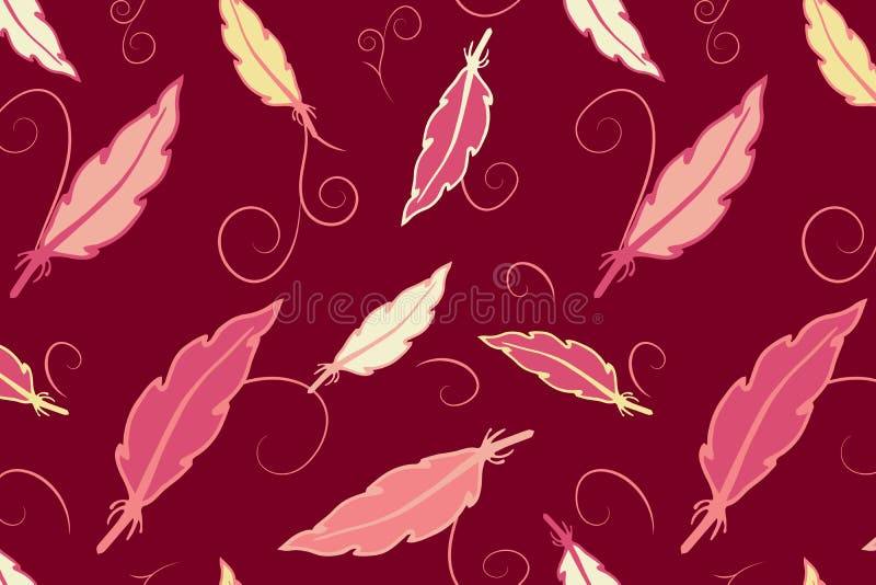 Red Vector Pattern with Doodle Feather Stock Vector - Illustration of ...