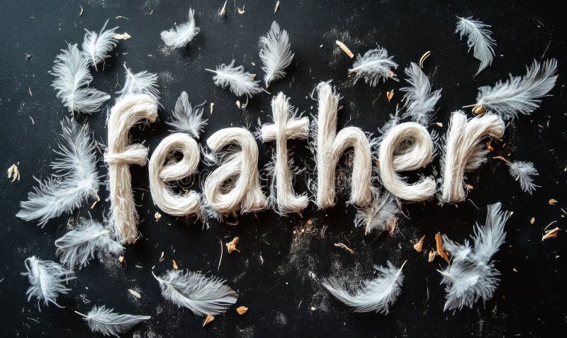 Feather Text with Soft White Feathers and Black Background Stock Photo ...