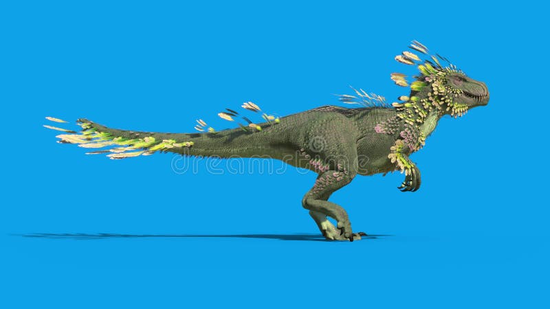 Feathered Dinosaur Trex Attack Blue Screen 3D Rendering Animation 4K ...