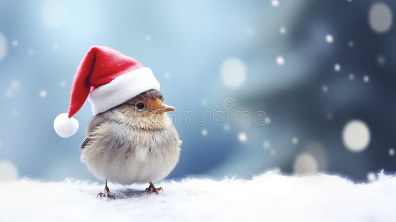 Feathered Festivity: Tiny Bird in a Christmas Hat. Ai Generated Stock Illustration ...
