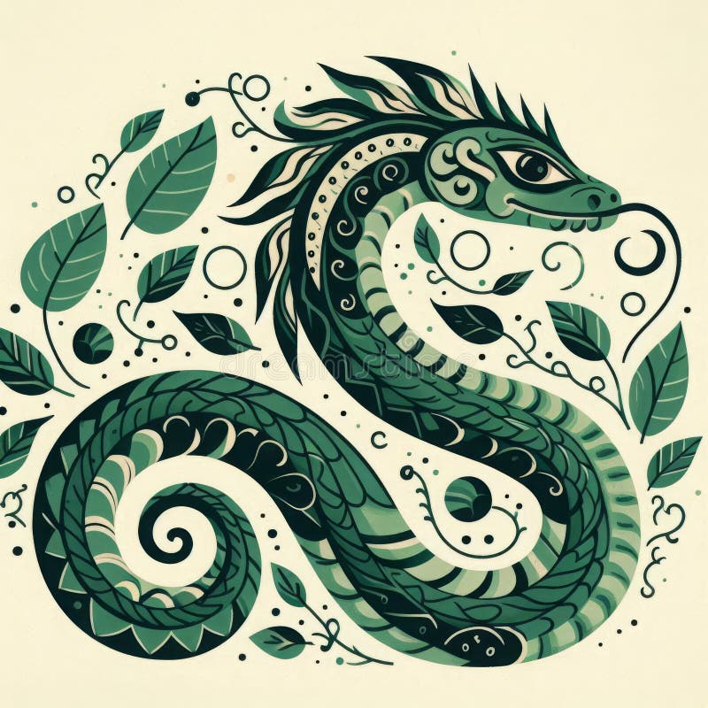 Artful Serpent with Feathers Stock Illustration - Illustration of ...