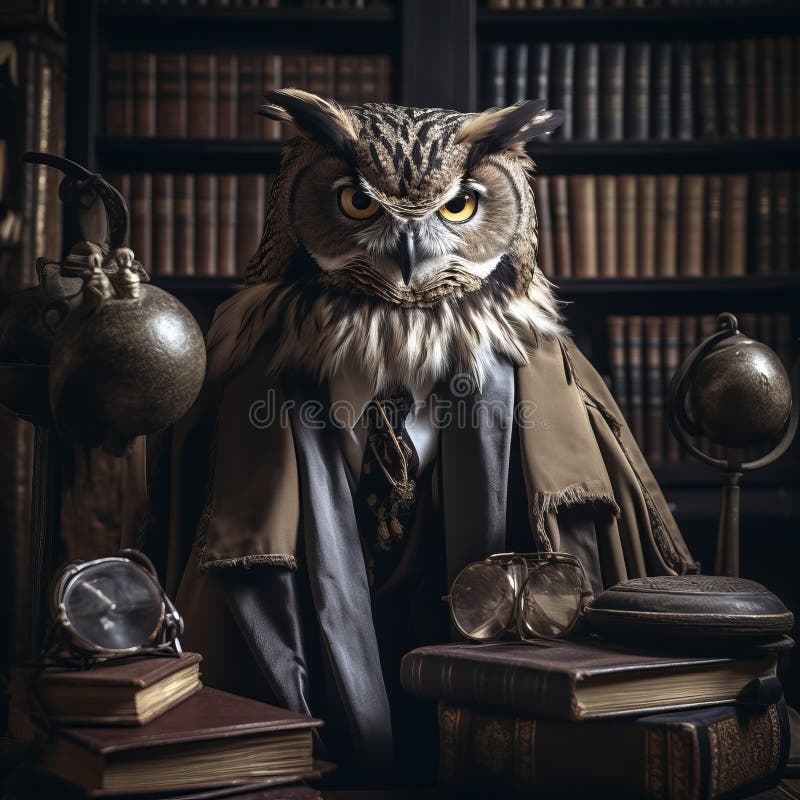 Feathered Philosopher: Owl in the Library Stock Image - Image of hoot ...