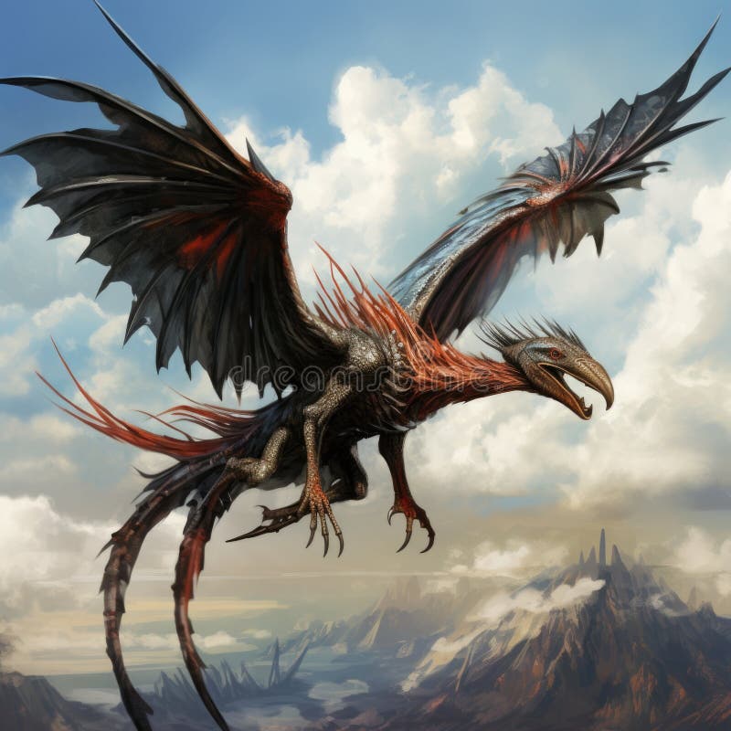 Feathered Pterodactyl, Fantasy Art Stock Illustration - Illustration of ...