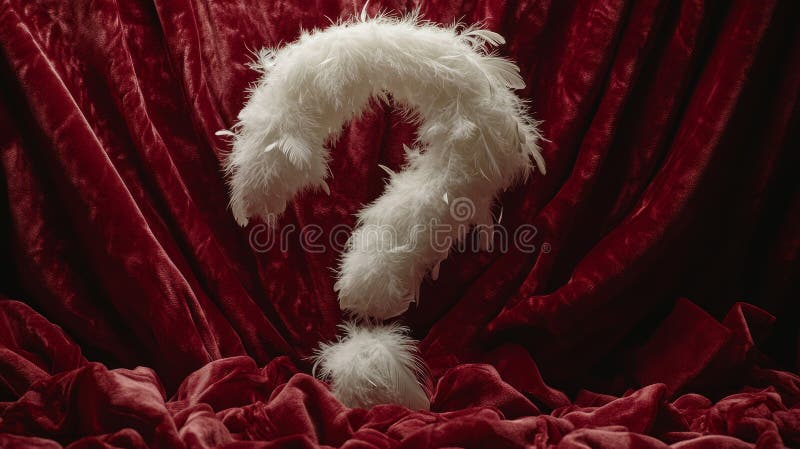 Feathered Question Mark on Red Velvet Fabric Background. Stock Photo ...