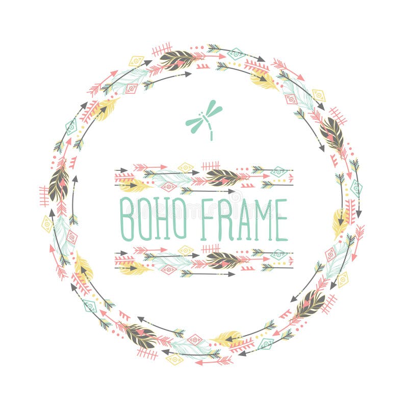 Feathers and Arrows. Vintage Wreath Border in Boho Style Stock Vector ...