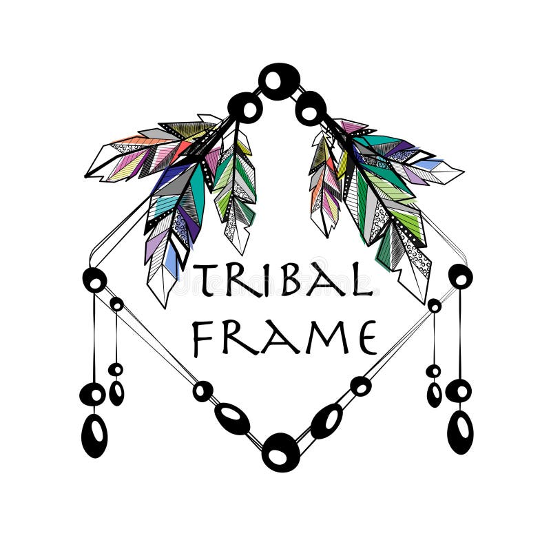 Feathers boho square frame stock vector. Illustration of line - 121477718