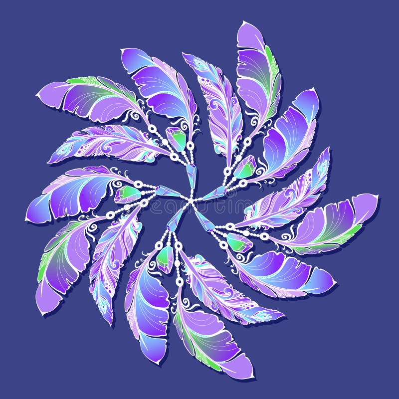 Feathers And Crystals Gems. Beautiful Hand Drawn Vector Illustration ...