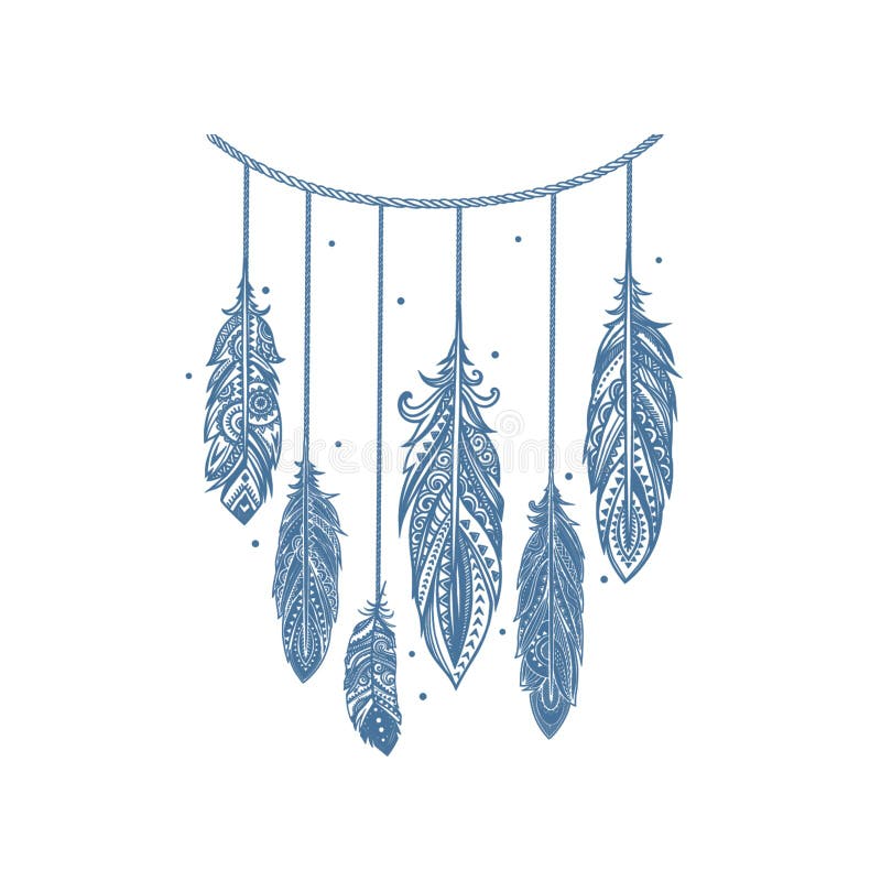 Feathers with Different Beads and Patterns on a Stick, an Amulet, a ...