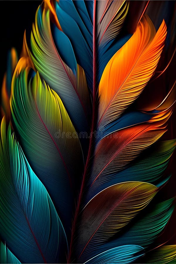 Feathers of Different Colors on a Dark Background. Toned Stock ...