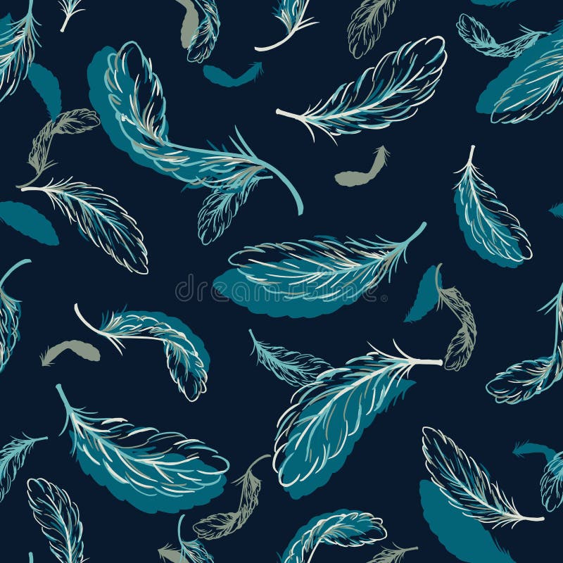 Feathers Fall in the Night Sky Vector Graphic Seamless Pattern Stock ...