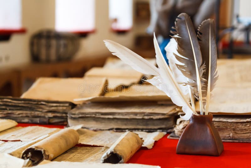 Quill & Inkwell on an Book Stock Image - Image of book, inkwell: 4133869