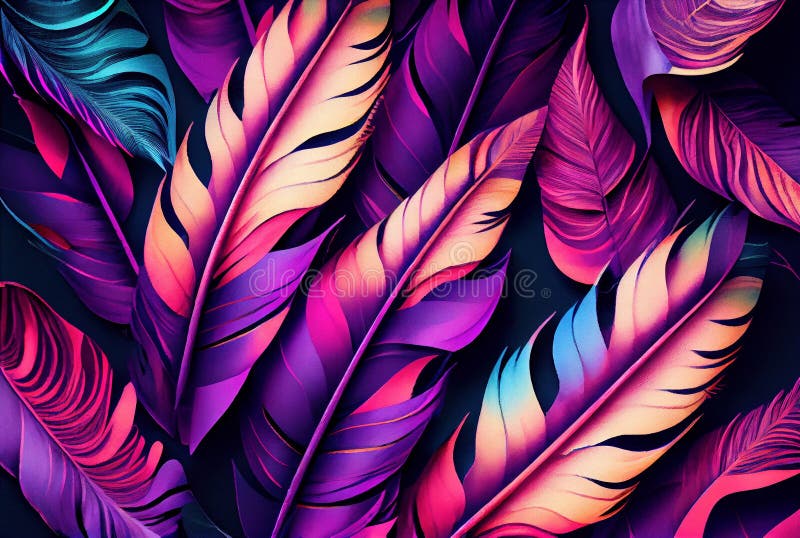 Feathers Pattern, Vivid Purple and Blue Colored Abstract Bird Feather ... Feathers Pattern, Vivid Purple and Blue Colored Abstract Bird Feather ...