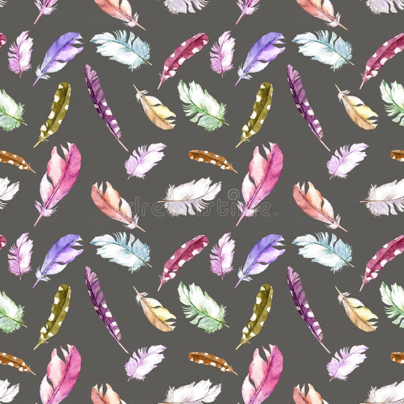 Feathers Pattern for Wallpaper Design. Watercolor Seamless Background ...