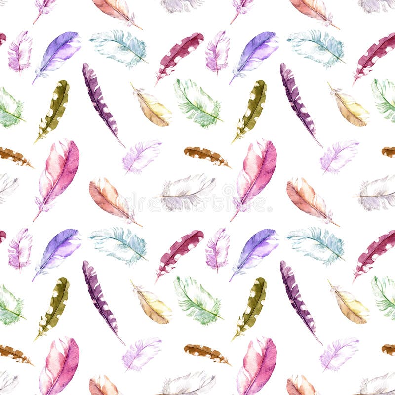 Feathers Pattern - Hippie, Boho Style . Watercolor Repeated Background ...