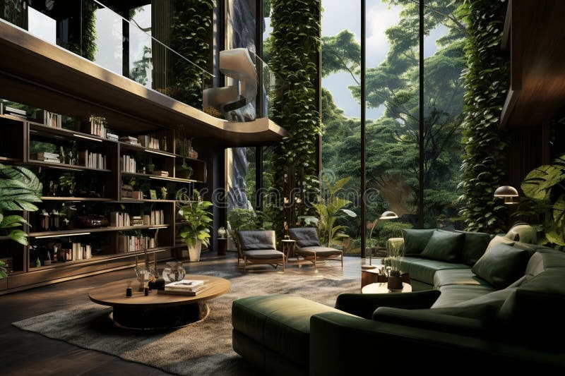 Feature the Elegance of Greenery in Interior Stock Illustration ...